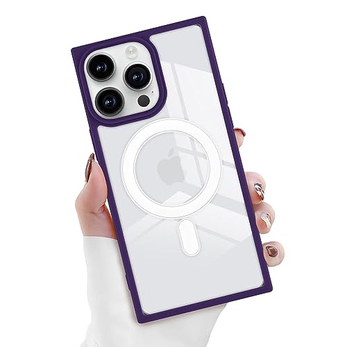 Newseego for iPhone 14 Pro Max Magnetic Case, Cute Clear Square Case with MagSafe for Women Girls Men Soft TPU Frame + Hard PC Back Non Yellowing Bumper Shockproof Cover for iPhone 14 Pro Max-Purple