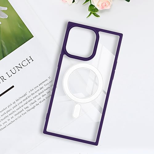 Newseego for iPhone 14 Pro Max Magnetic Case, Cute Clear Square Case with MagSafe for Women Girls Men Soft TPU Frame + Hard PC Back Non Yellowing Bumper Shockproof Cover for iPhone 14 Pro Max-Purple