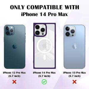 Newseego for iPhone 14 Pro Max Magnetic Case, Cute Clear Square Case with MagSafe for Women Girls Men Soft TPU Frame + Hard PC Back Non Yellowing Bumper Shockproof Cover for iPhone 14 Pro Max-Purple