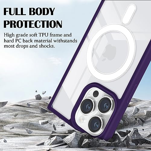 Newseego for iPhone 14 Pro Max Magnetic Case, Cute Clear Square Case with MagSafe for Women Girls Men Soft TPU Frame + Hard PC Back Non Yellowing Bumper Shockproof Cover for iPhone 14 Pro Max-Purple