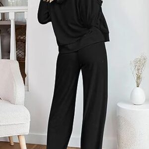 Kisscynest Women's 2 Piece Outfits Lounge Set Zip Up Hoodies High Waist Wide Leg Pants Sweatsuit Black L