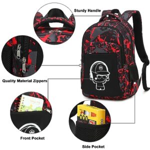 LEDAOU School Backpack Teen Boys Kids Bookbag Daypack School Bag (Graffiti Red Black)