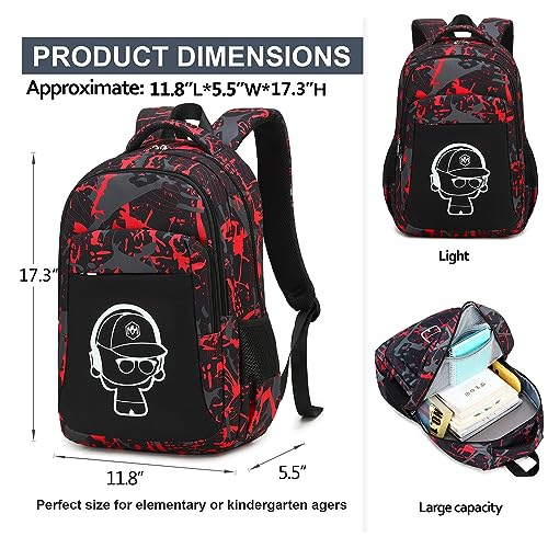 LEDAOU School Backpack Teen Boys Kids Bookbag Daypack School Bag (Graffiti Red Black)