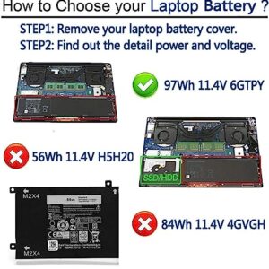 97WH 6GTPY Battery Compatible with Dell XPS 15 7590 9560 9570 9550 15-9560-D1745 15-9560-D1845T 15-9570-D1941T Vostro 7500 Precision 5520 5530 5540 M5510 Workstation Series P56F002 P56F001 P56F 11.4V