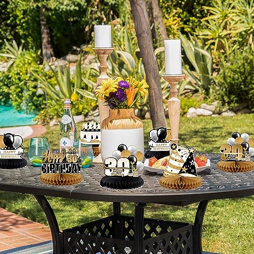 LINGTEER Happy 30th Birthday Black & Gold Paper Table Topper Centerpieces Set - 8 Pcs Cake Star Balloon Thirty Years Old Birthday 30th Bday Party Gift Decorations Sign.