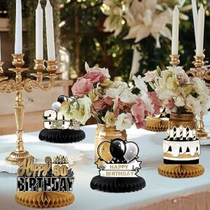 LINGTEER Happy 30th Birthday Black & Gold Paper Table Topper Centerpieces Set - 8 Pcs Cake Star Balloon Thirty Years Old Birthday 30th Bday Party Gift Decorations Sign.