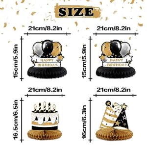 LINGTEER Happy 30th Birthday Black & Gold Paper Table Topper Centerpieces Set - 8 Pcs Cake Star Balloon Thirty Years Old Birthday 30th Bday Party Gift Decorations Sign.