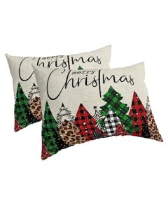 christmas tree pillow covers standard size set of 2 bed pillow, farmhouse buffalo plaid winter snowflake plush soft comfort for hair/ skin cooling pillowcases with envelop closure 20x26 inches