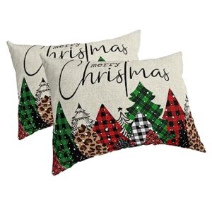 Christmas Tree Pillow Covers Standard Size Set of 2 Bed Pillow, Farmhouse Buffalo Plaid Winter Snowflake Plush Soft Comfort for Hair/ Skin Cooling Pillowcases with Envelop Closure 20x26 Inches