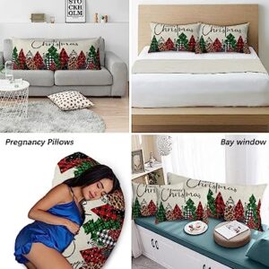 Christmas Tree Pillow Covers Standard Size Set of 2 Bed Pillow, Farmhouse Buffalo Plaid Winter Snowflake Plush Soft Comfort for Hair/ Skin Cooling Pillowcases with Envelop Closure 20x26 Inches