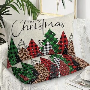 Christmas Tree Pillow Covers Standard Size Set of 2 Bed Pillow, Farmhouse Buffalo Plaid Winter Snowflake Plush Soft Comfort for Hair/ Skin Cooling Pillowcases with Envelop Closure 20x26 Inches