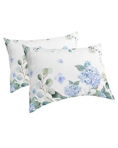 eucalyptus hydrangea pillow covers standard size set of 2 bed pillow, watercolor flowers rustic chic plant plush soft comfort for hair/ skin cooling pillowcases with envelop closure 20x26 inches