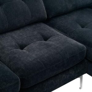 Merax, Black 110" L Convertible Sectional Sofa Velvet U Shape Couch with Movable Ottoman and Storage for Living Room