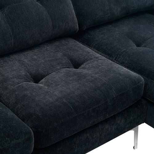 Merax, Black 110" L Convertible Sectional Sofa Velvet U Shape Couch with Movable Ottoman and Storage for Living Room