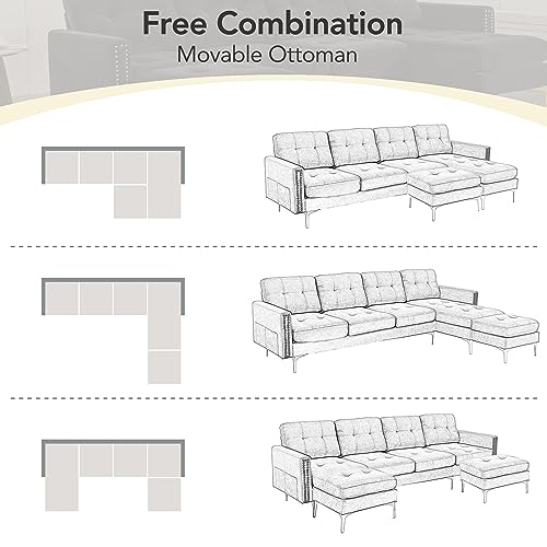 Merax, Black 110" L Convertible Sectional Sofa Velvet U Shape Couch with Movable Ottoman and Storage for Living Room