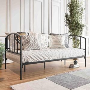 Modern Metal Daybed Frame, Heavy Duty Sofa Bed Platform with 7 Legs/Storage Space for Living Room Guest Room, Mattress Foundation Camas/Noise Free/No Box Spring Needed/Easy Assembly, Black