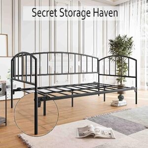 Modern Metal Daybed Frame, Heavy Duty Sofa Bed Platform with 7 Legs/Storage Space for Living Room Guest Room, Mattress Foundation Camas/Noise Free/No Box Spring Needed/Easy Assembly, Black