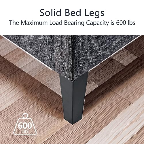 Queen Size Upholstered Platform Bed Frames with Foam Headboard, Mid-Century Modern Platform Bed with Storage Solid Wood Slat Support for Bedroom Small Living Space Boys Girls, Under Bed Storage, Gray