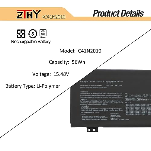 ZTHY C41N2010 Laptop Battery Replacement for ASUS ROG Strix G15 G513IC G513IH G513QC G513QE ROG Strix G17 G713QE G713QE-HX008T G513IC-HN002T G513IH-GTX1650T G513QC-R735B6T G513QE-HN109T 15.48V 56Wh