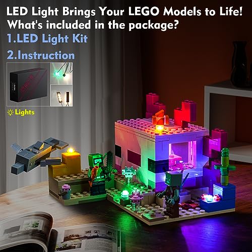 LocoLee Led Light Kit for Lego The Axolotl House 21247, Minecraft Lighting Set Compatible with Lego 21247 (No Lego Model), DIY Décor Lights for Lego Building Blocks