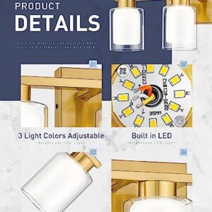 kudos LED Light Fixtures, 12 Inch Gold Flush Mount Ceiling Light Fixture and Brushed Gold Vanity Lights for Mirror, KDCL06-GD, KDVL04-GD-3