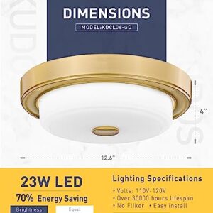 kudos LED Light Fixtures, 12 Inch Gold Flush Mount Ceiling Light Fixture and Brushed Gold Vanity Lights for Mirror, KDCL06-GD, KDVL04-GD-3