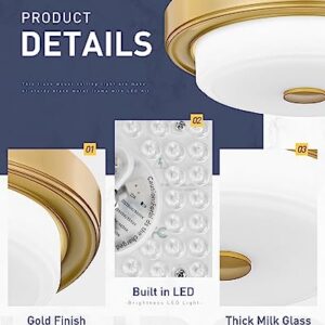 kudos LED Light Fixtures, 12 Inch Gold Flush Mount Ceiling Light Fixture and Brushed Gold Vanity Lights for Mirror, KDCL06-GD, KDVL04-GD-3