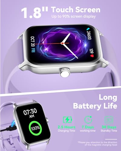 Quican Smart Watch for Women, 1.8 Inch Fitness Watch with Bluetooth Call/Alexa Voice for Android iPhone, Smartwatch Tracker with 100 Sports, Steps/Calorie/SpO2/Heart Rate/Sleep Monitor (Purple)