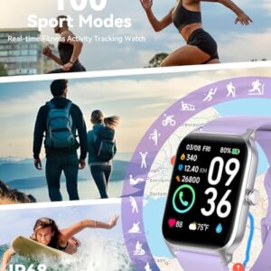 Quican Smart Watch for Women, 1.8 Inch Fitness Watch with Bluetooth Call/Alexa Voice for Android iPhone, Smartwatch Tracker with 100 Sports, Steps/Calorie/SpO2/Heart Rate/Sleep Monitor (Purple)