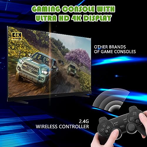 Wireless Retro Game Console, Retro Game Stick, Plug and Play Video Game Stick Built in 10000+ Games, 4K HDMI Output, 9 Classic Emulators, with 2.4G Wireless 2 Controllers(64G)