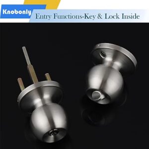 Knobonly Entry Keyed Alike Door Knobs with Lock and Key, Exterior Door Locks with Same Key, Front Door Handles Lock with Keys, Satin Nickel Entry Door Locksets, 3 Pack