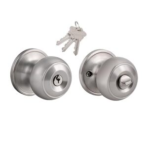 knobonly 2 pack keyed alike door knobs with lock and key, entry door lock with same keys, front door handles lock with key, brushed nickel door knobs with lock and keyes