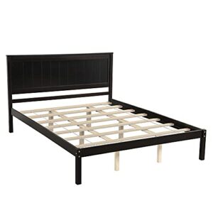 POCIYIHOME Queen Wood Platform Bed Frame with Headboard, Modern Bed Frame with Solid Wood Slat and Support Legs for Bedroom, Simple and Classic Design, No Box Spring Need, Espresso (Queen)