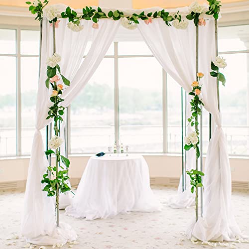 Elvaesther White Drapes Sheer Backdrop Curtain, Wedding Arch Draping Fabric, 2ft X 18ft Drapery Outdoor Background Photography Props Decorations for Ceremony Reception Party Ceiling Backdrop