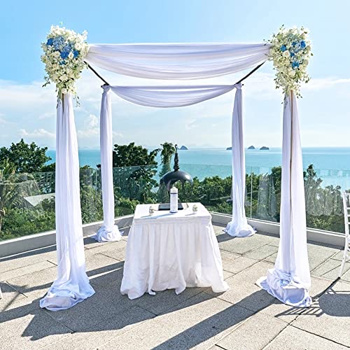 Elvaesther White Drapes Sheer Backdrop Curtain, Wedding Arch Draping Fabric, 2ft X 18ft Drapery Outdoor Background Photography Props Decorations for Ceremony Reception Party Ceiling Backdrop