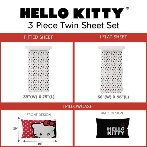 Franco Hello Kitty Bedding Super Soft Microfiber 3 Piece Twin Sheet Set, (Official Licensed Product)