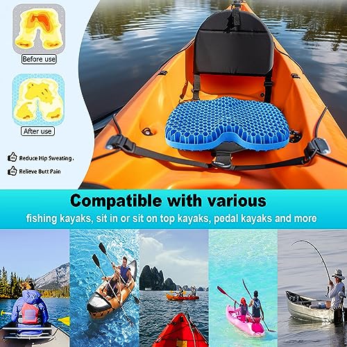 Kayak Gel Seat Cushion(Super Large & Thick), Anti Slip Waterproof Kayak Seat Pad for Ocean Kayak, Pedal Kayak, Canoe and Boat, Gel Kayak Cushion Soft & Breathable, Kayak Accessories for Fishing Kayak