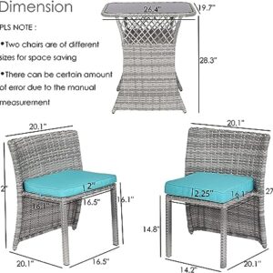 yoyomax, Turquoise 3 Pieces Furniture Clearance, PE Rattan Wicker Storage Shelf, Patio Sofa Chairs with Tempered Glass Table, Ideal for Garden-Porch, 3PCS-Bistro Set