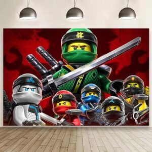 ninjago background birthday decorations, ninjigo happy birthday banner backdrop for kids birthday party supplies (5x3ft)