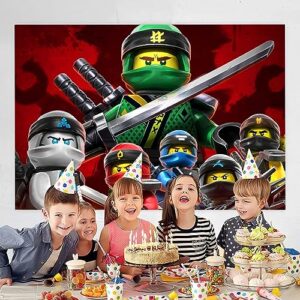 Ninjago Background Birthday Decorations, Ninjigo Happy Birthday Banner Backdrop for Kids Birthday Party Supplies (5x3ft)