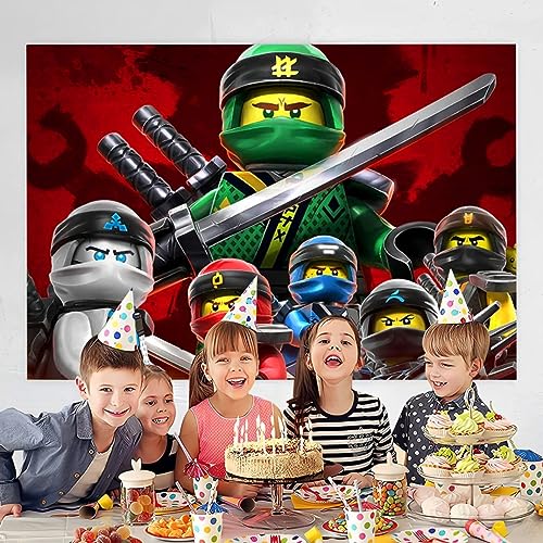 Ninjago Background Birthday Decorations, Ninjigo Happy Birthday Banner Backdrop for Kids Birthday Party Supplies (5x3ft)