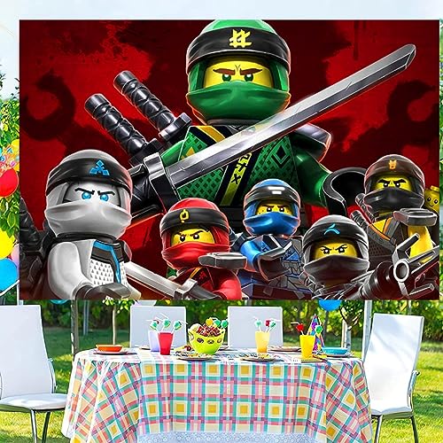 Ninjago Background Birthday Decorations, Ninjigo Happy Birthday Banner Backdrop for Kids Birthday Party Supplies (5x3ft)