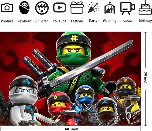 Ninjago Background Birthday Decorations, Ninjigo Happy Birthday Banner Backdrop for Kids Birthday Party Supplies (5x3ft)