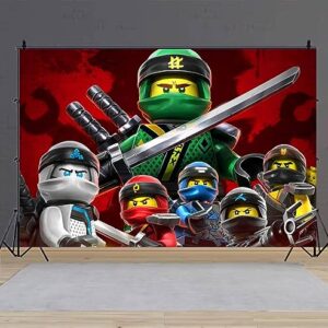 Ninjago Background Birthday Decorations, Ninjigo Happy Birthday Banner Backdrop for Kids Birthday Party Supplies (5x3ft)