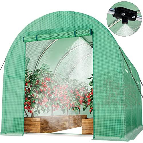 YITAHOME 10x6.5x6.5ft Greenhouse w/ Water System Heavy Duty Green House Large Tunnel Greenhouses Kit Walk in Outdoor Plant Gardening Upgraded Galvanized Steel for Garden, Backyard, Green