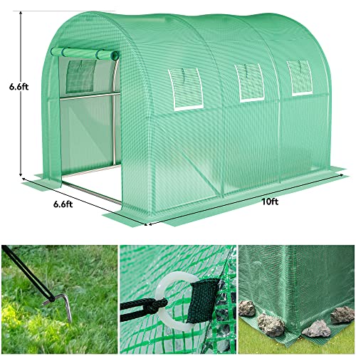 YITAHOME 10x6.5x6.5ft Greenhouse w/ Water System Heavy Duty Green House Large Tunnel Greenhouses Kit Walk in Outdoor Plant Gardening Upgraded Galvanized Steel for Garden, Backyard, Green