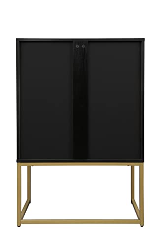 DHPM Natural Rattan 2 Door High, Sideboard Buffet Cupboard Accent Cabinet, Adjustable Shelves,Easy Assembly, Black