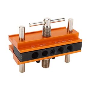 drilling guide, self centering dowel jig kit aluminum alloy orange 4 holes width capacity drill positioner adjustable hand tools, drilling holders