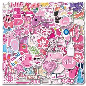 ubofugs 110pcs preppy vinyl sticker party supplies vinyl waterproof sticker aesthetic stickers decor pink party mobile phone stickers for laptop water bottle