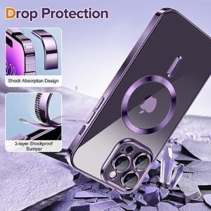 Hython Magnetic Clear Case for iPhone 14 Pro Case [Compatible with MagSafe] [Full Camera Lens Protection] Luxury Plating Edge Slim Soft TPU Cover Shockproof Protective Phone Case, Purple